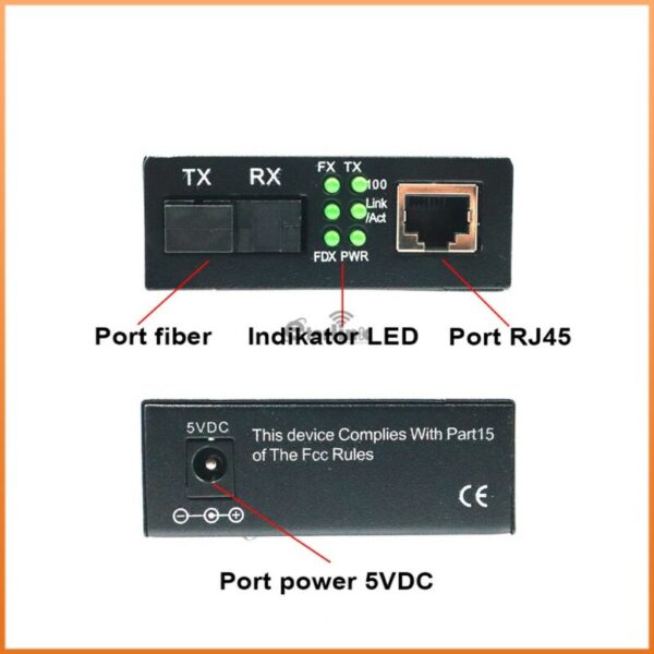Sepasang HTB-3100 Fiber Optic Media Konverter Single Mode dengan 5V 2A EU Adaptor - ETERLINK